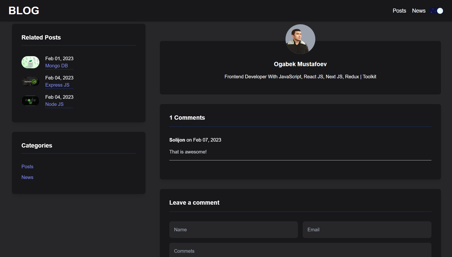 GitHub - Ogabek-Mustafoev/Full-Stack_NextJS_Blog: My Blog GitHub - Ogabek-Mustafoev/Full-Stack_NextJS_Blog: My Blog